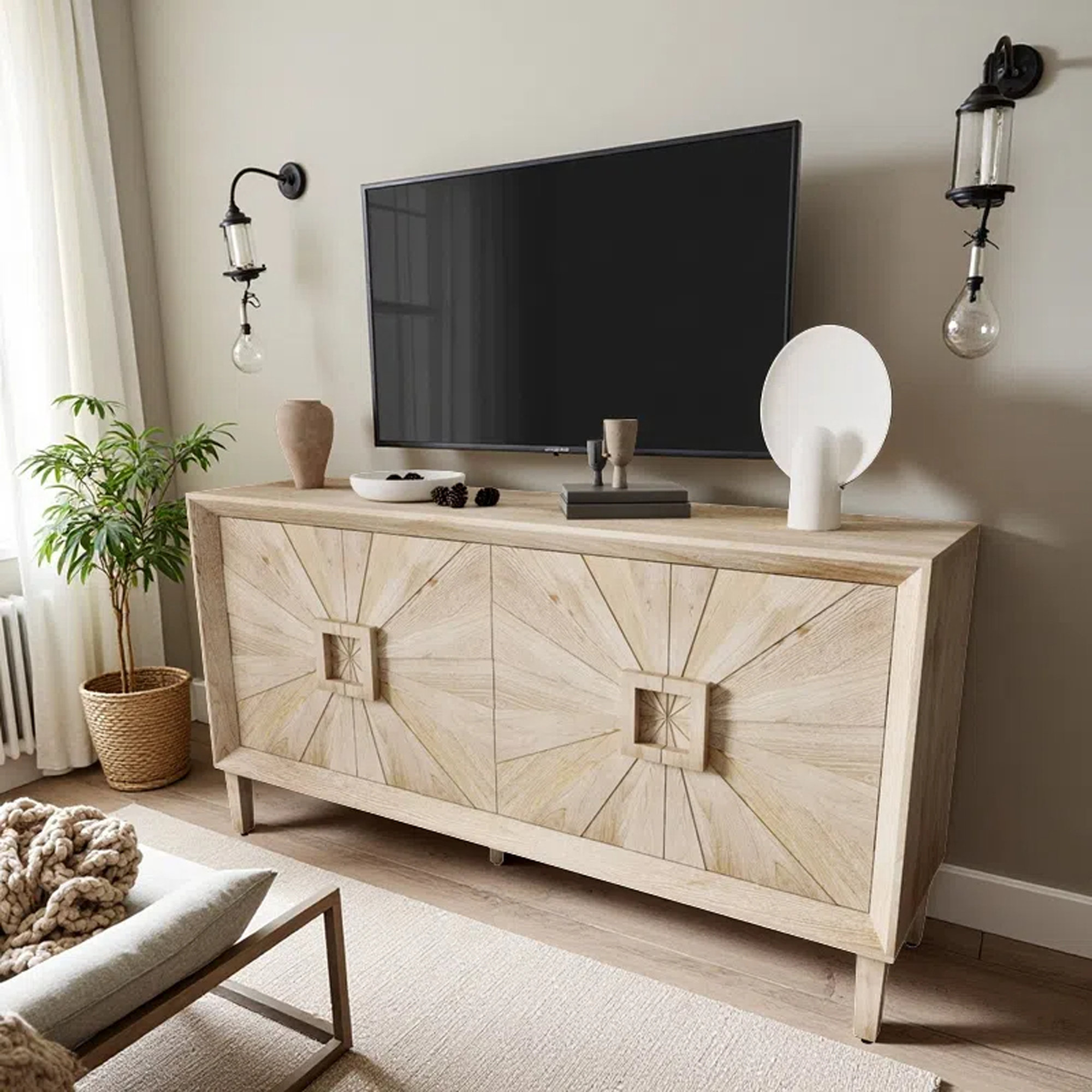 Winston Porter 60" Rustic American Farmhouse Sideboard Wood Cabinet With Adjustable Shelves ...